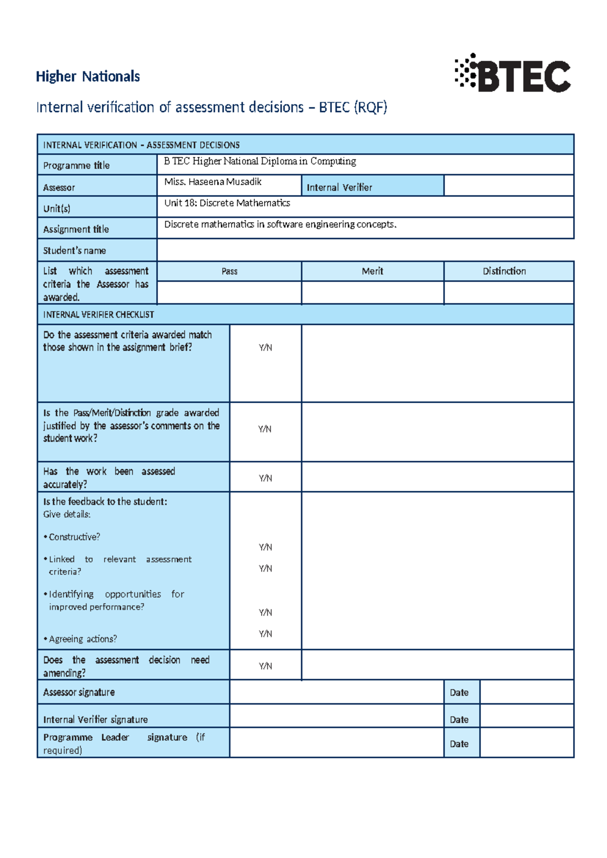 Maths - good results - Higher Nationals Internal verification of assessment decisions – BTEC ...