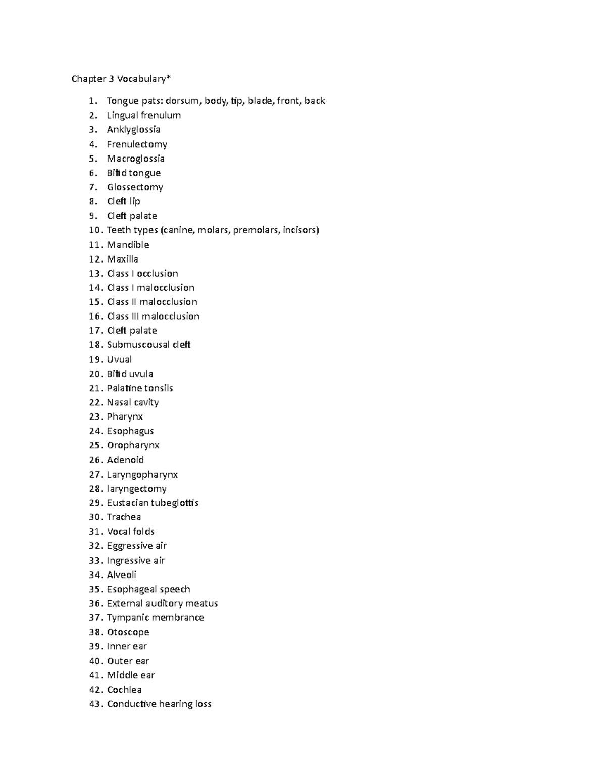 Chapter 3 Vocabulary - study guide - Chapter 3 Vocabulary* Tongue pats ...