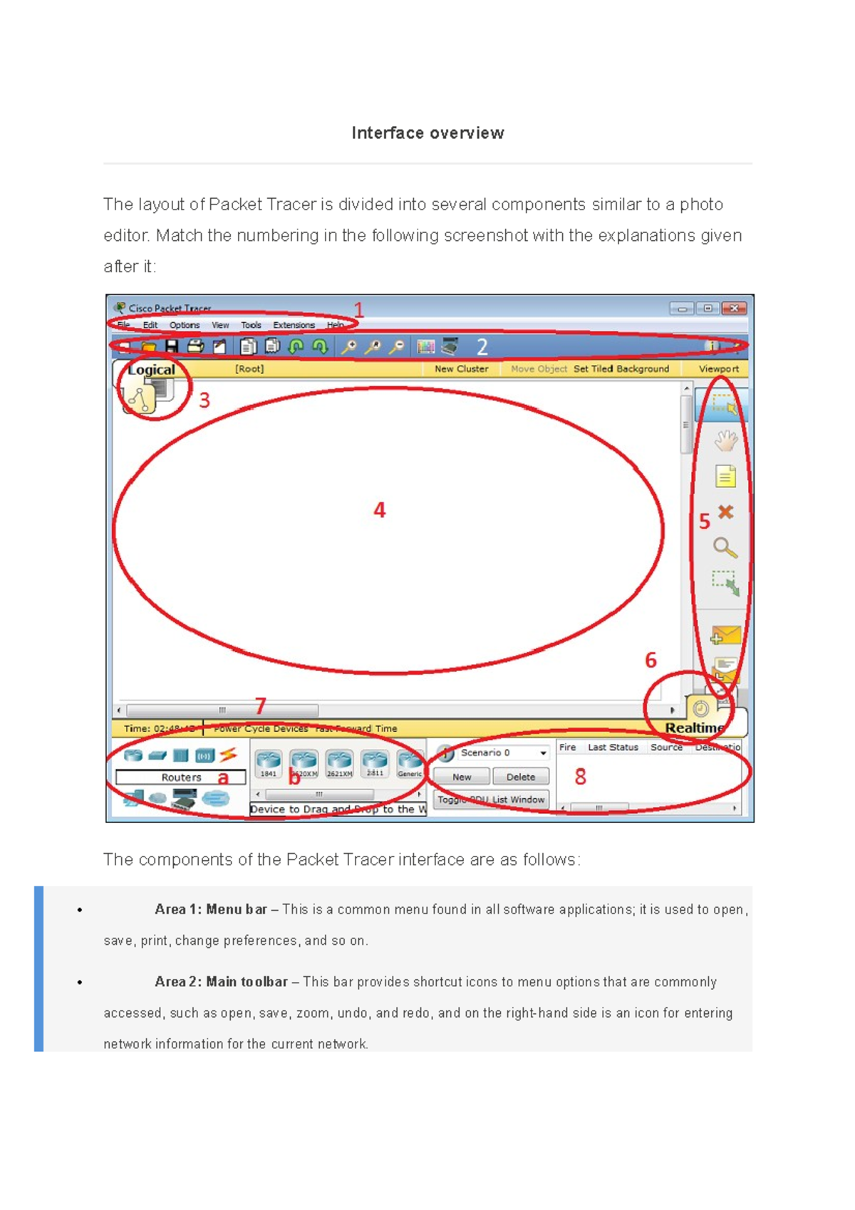Packet Tracer-Interface overview - Interface overview The layout of ...