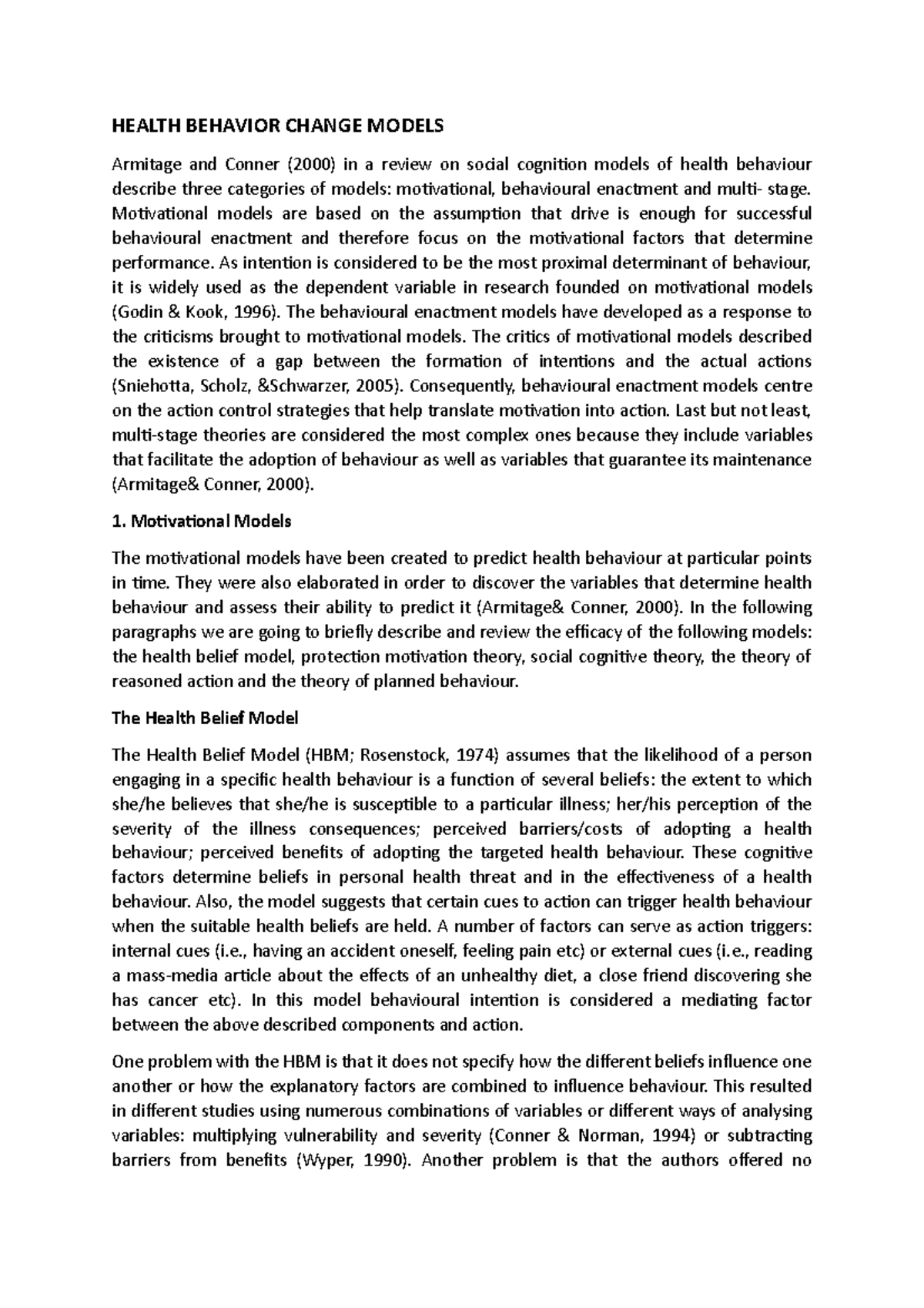 Health Behavior Change Models - HEALTH BEHAVIOR CHANGE MODELS Armitage ...