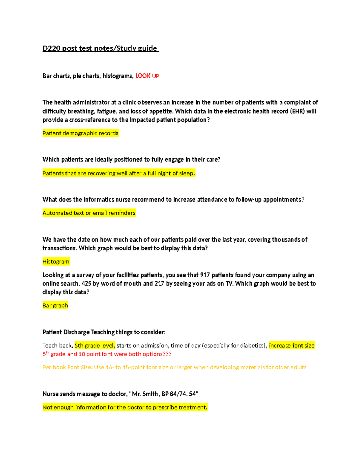 D220 post test notes - D220 post test notes/Study guide Bar charts, pie ...