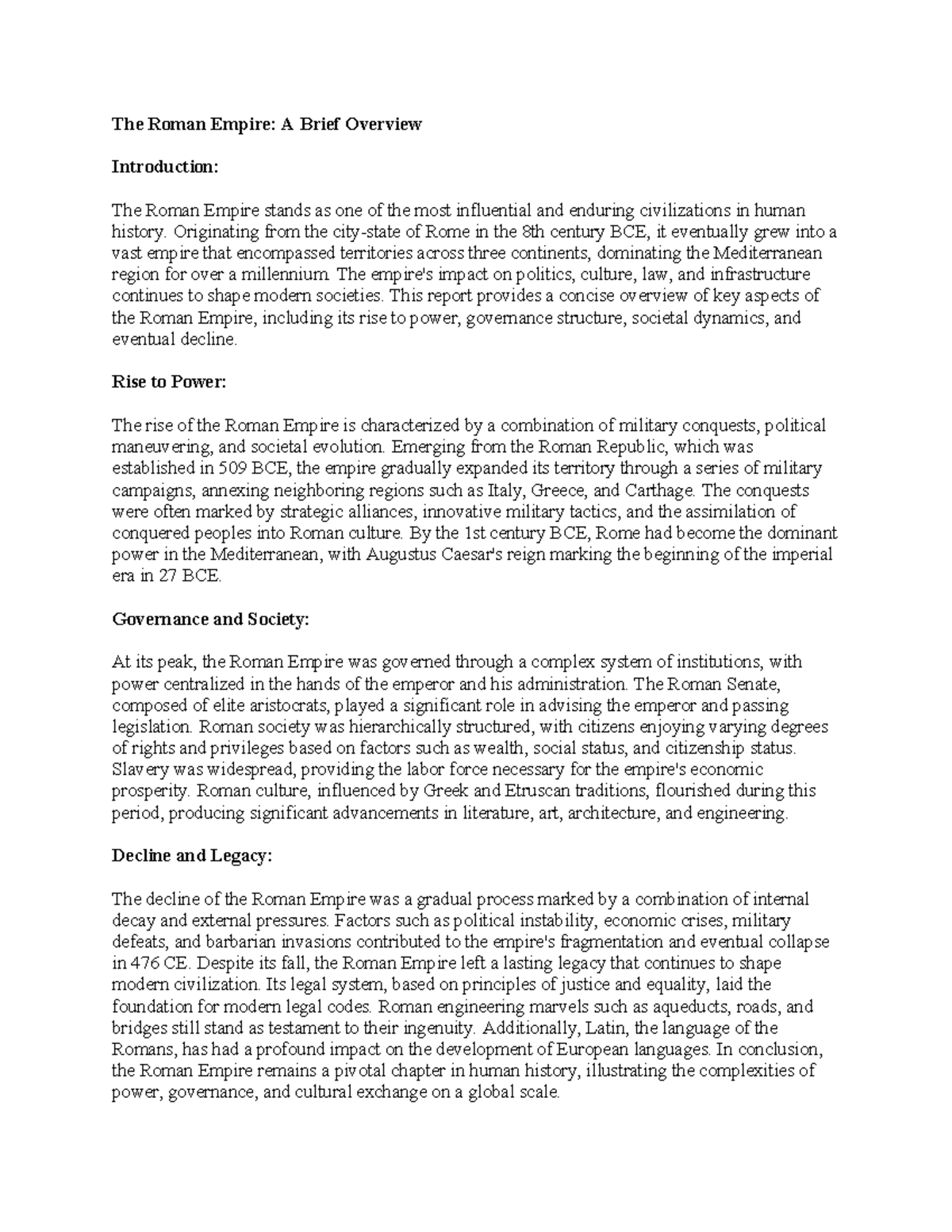 The Roman Empire - Practice - The Roman Empire: A Brief Overview ...