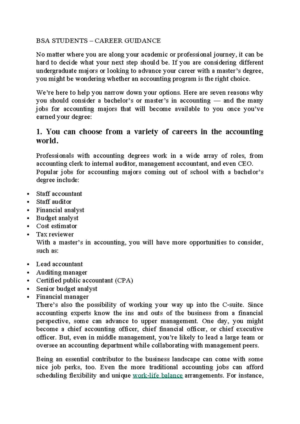 BS Accountancy Career Guidance - BSA STUDENTS – CAREER GUIDANCE No ...