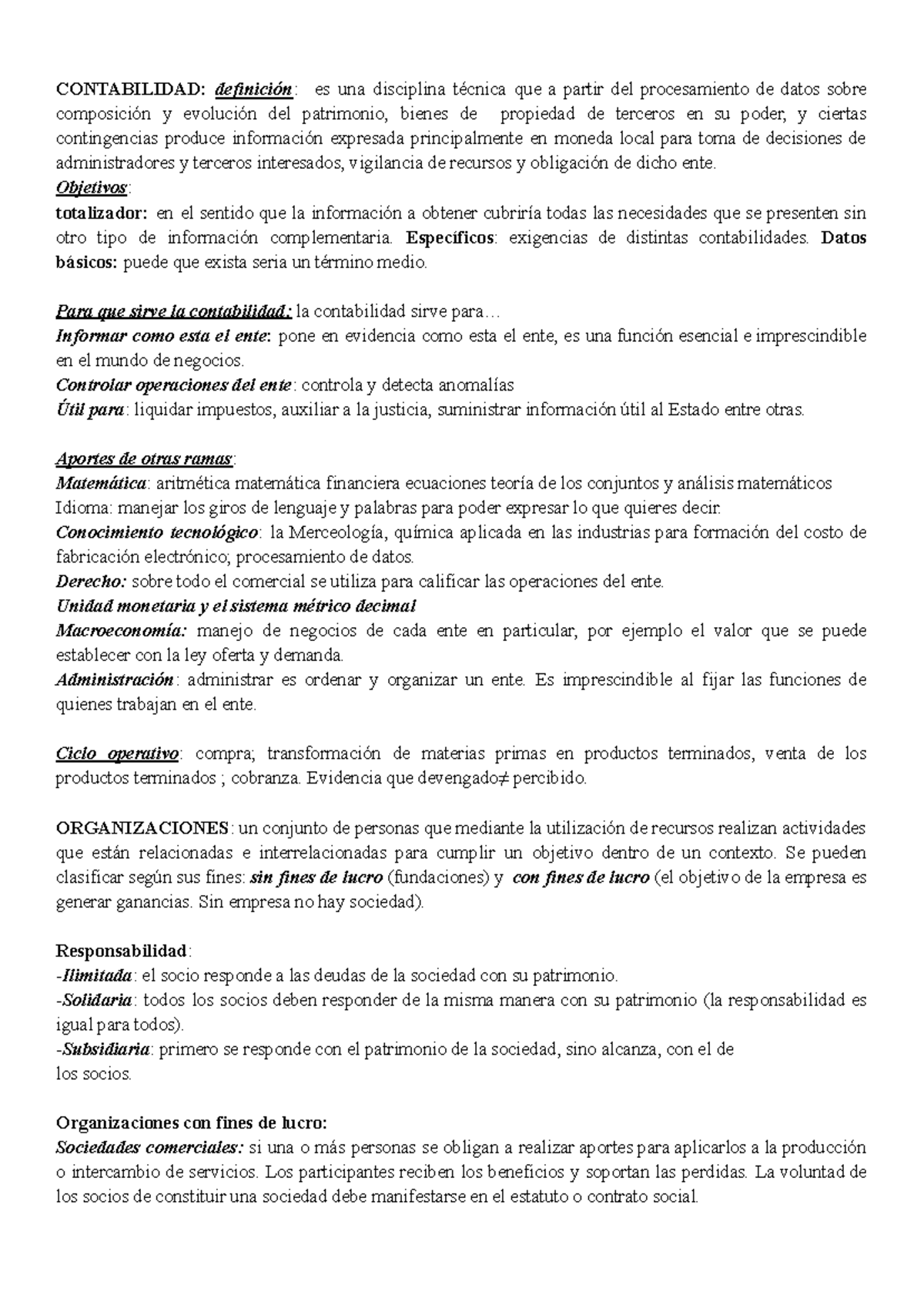 Resumen teoria contable - CONTABILIDAD: definición: es una disciplina ...