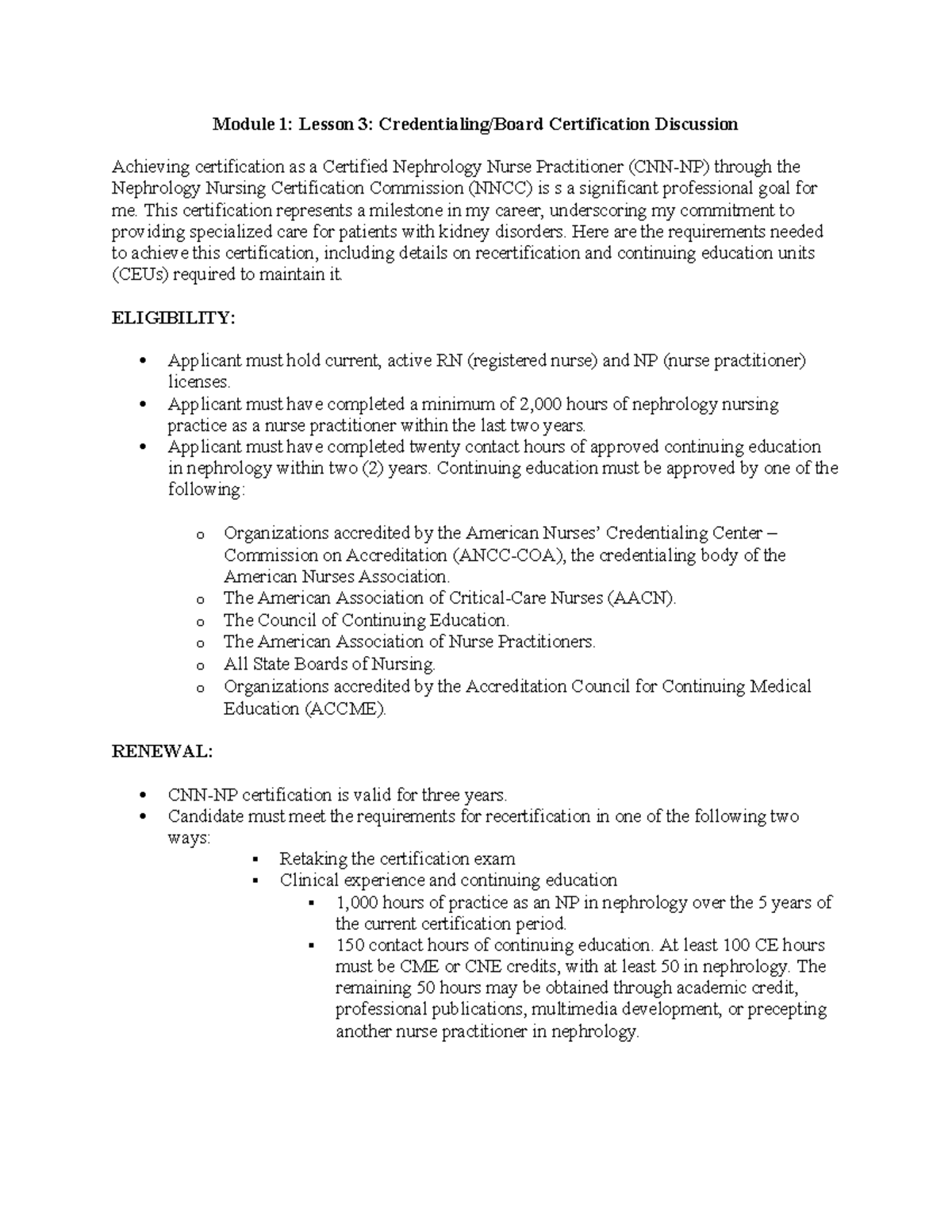 JEN -ROLE OF Nurse- Ceredential - Module 1: Lesson 3: Credentialing ...