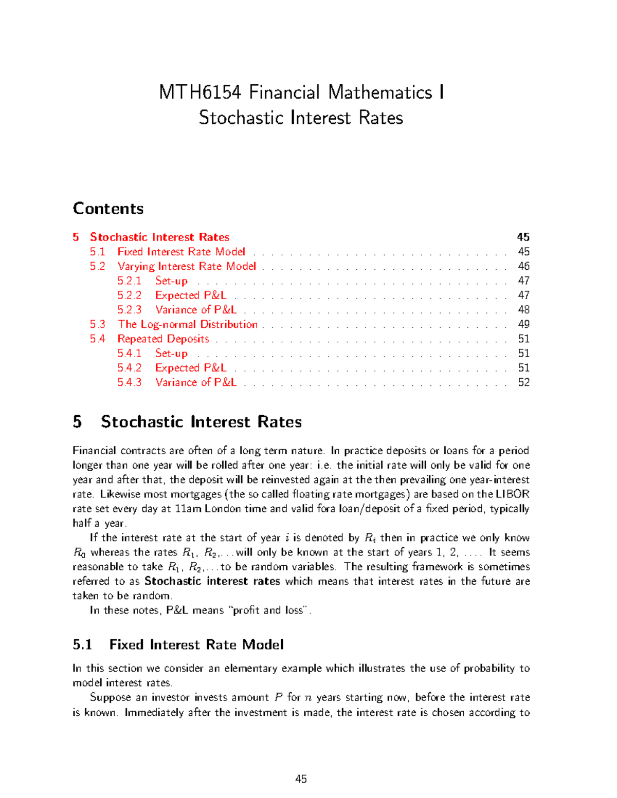 Stochastic Interest Rates 5 Varying Interest Rate Model 5 2 Set Up 5 2