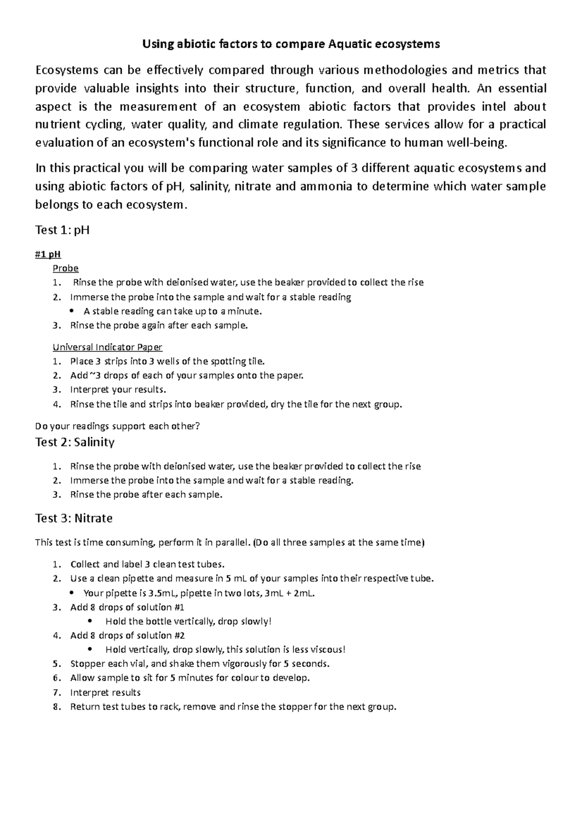 Using abiotic factors to compare Aquatic Ecosystem - Using abiotic ...