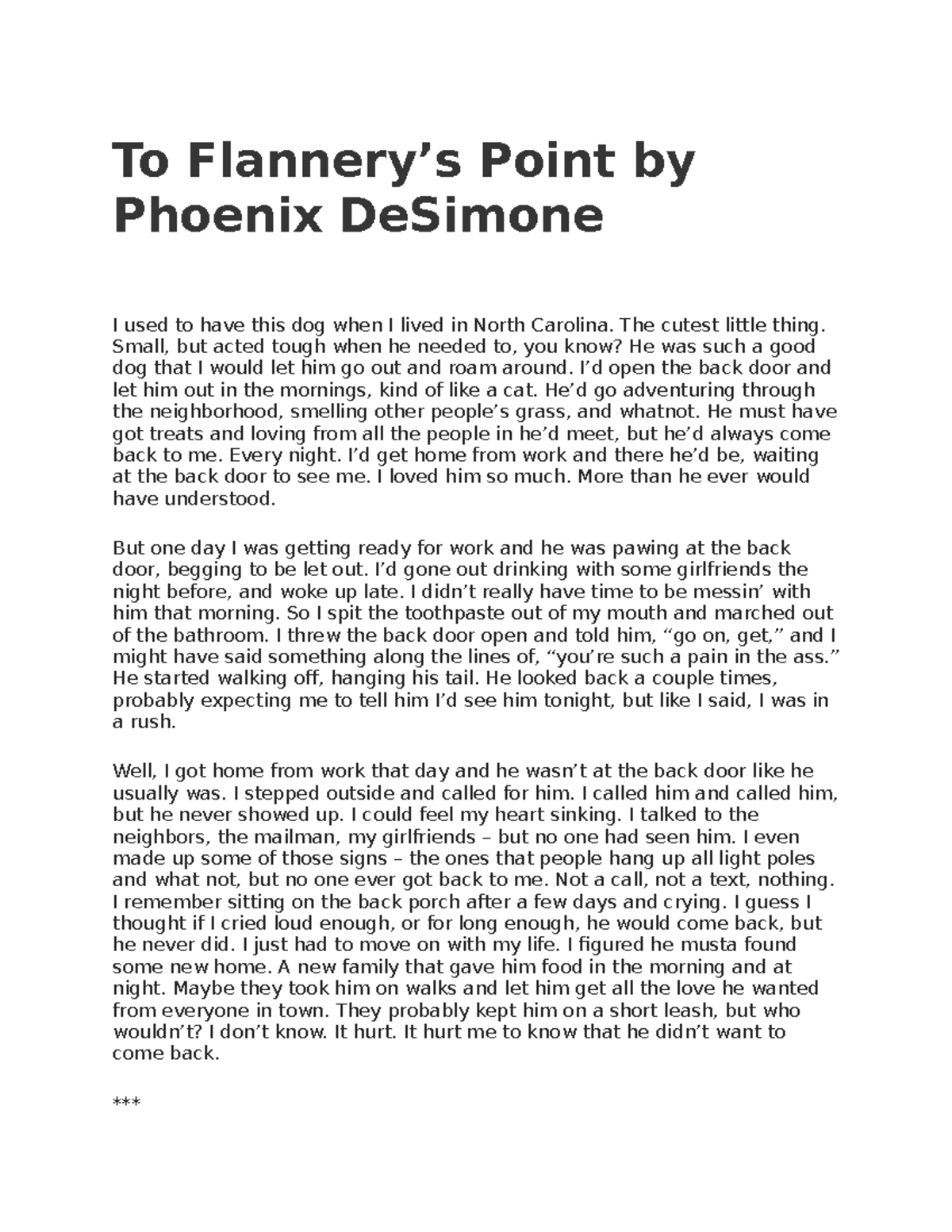 To Flannery - flash fiction story summary - To Flannery’s Point by ...
