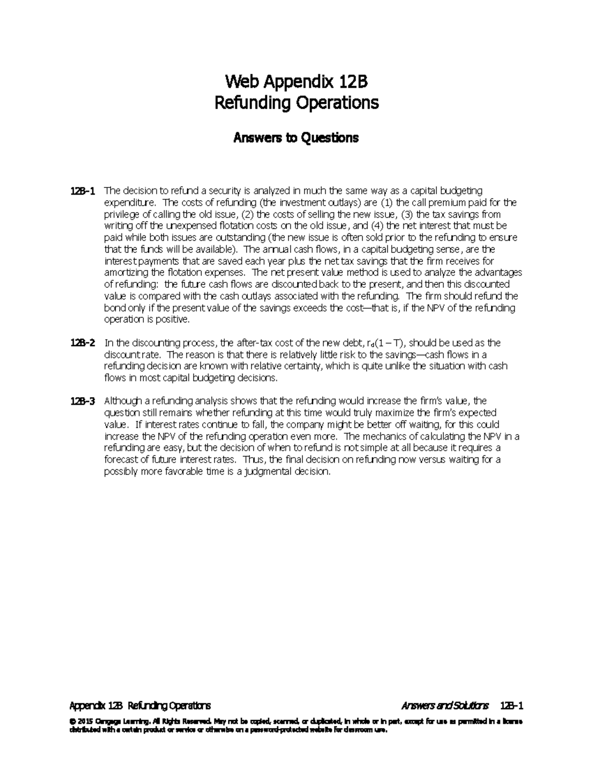 CFFM8 IM WEB 12B - Web Appendix 12B Refunding Operations Answers to Questions The decision to ...