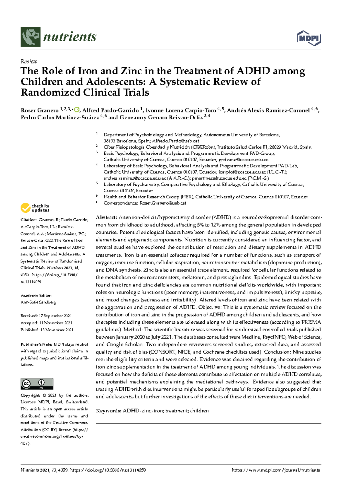 Nutrients 13 04059 v2 - paper - nutrients Review The Role of Iron and ...