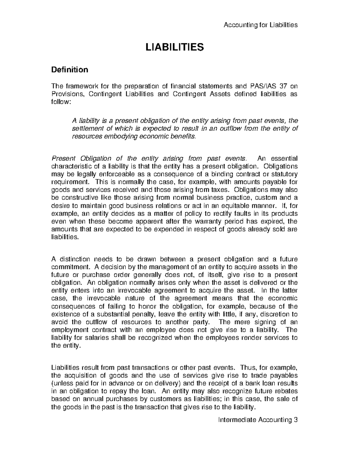 M1 Accounting for Liabilities - LIABILITIES Definition The framework ...