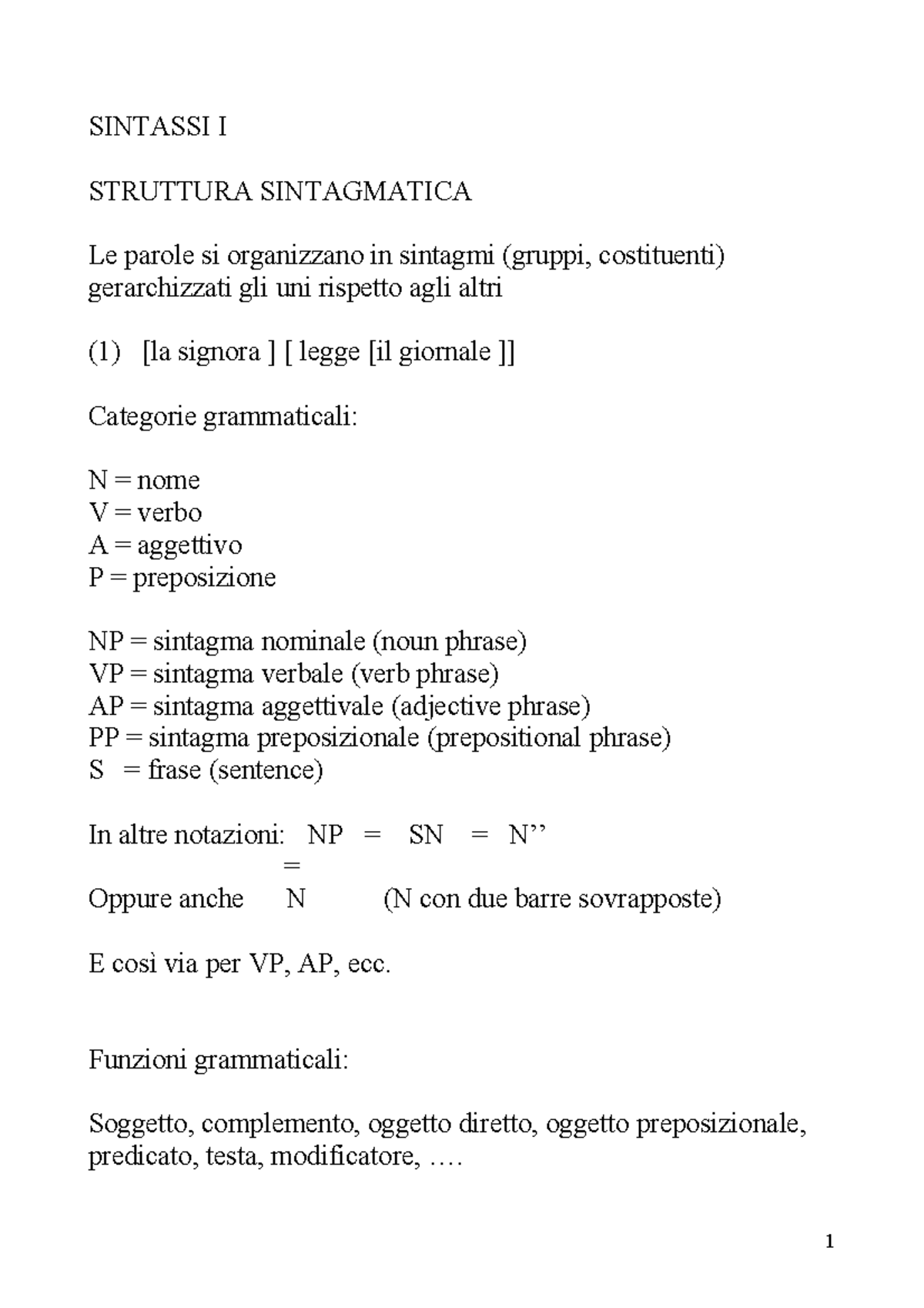 Linggen-06-Sintassi I-Struttura sintagmatica - SINTASSI I STRUTTURA ...