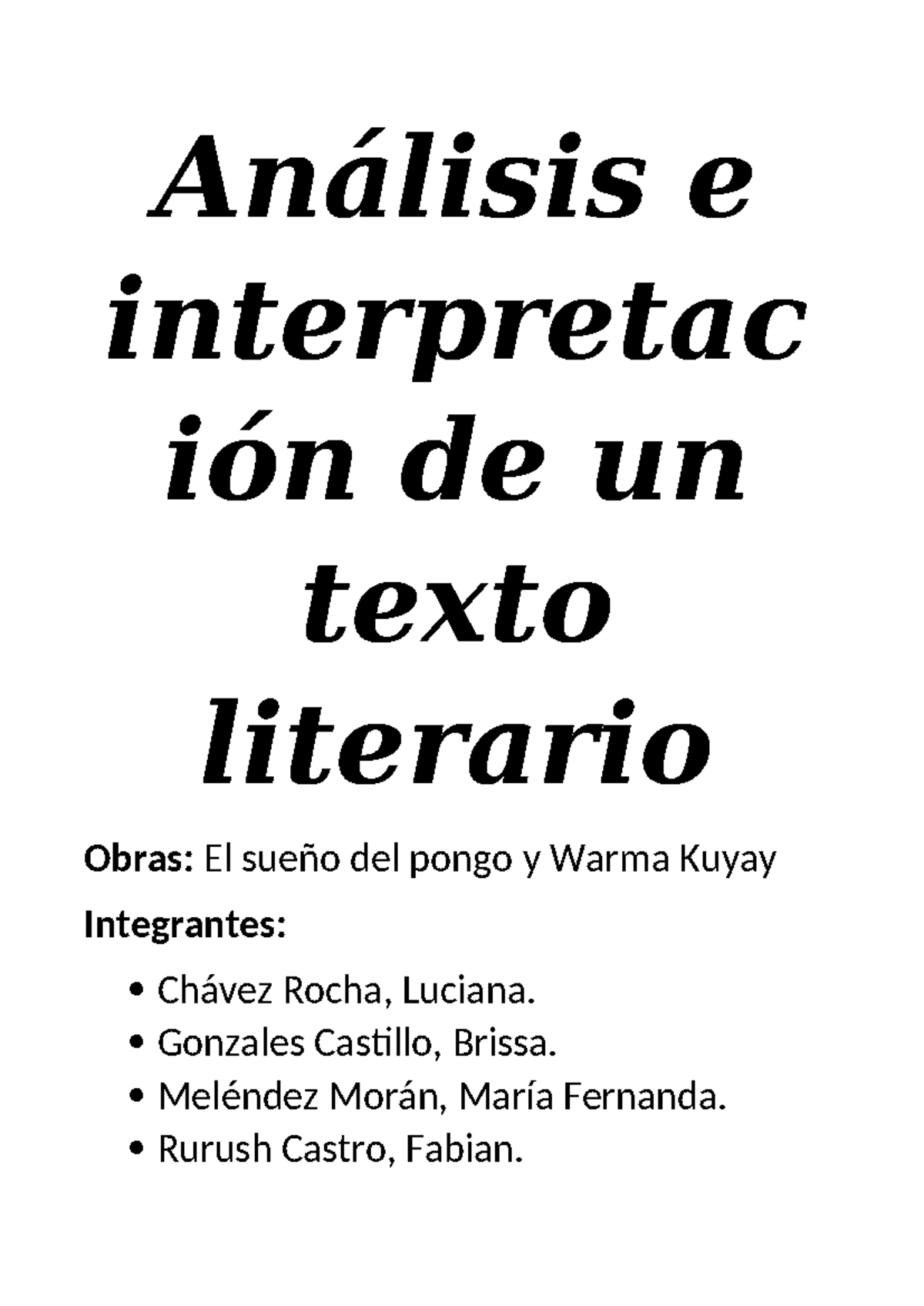 Análisis e interpretación de un texto literario - Análisis e ...
