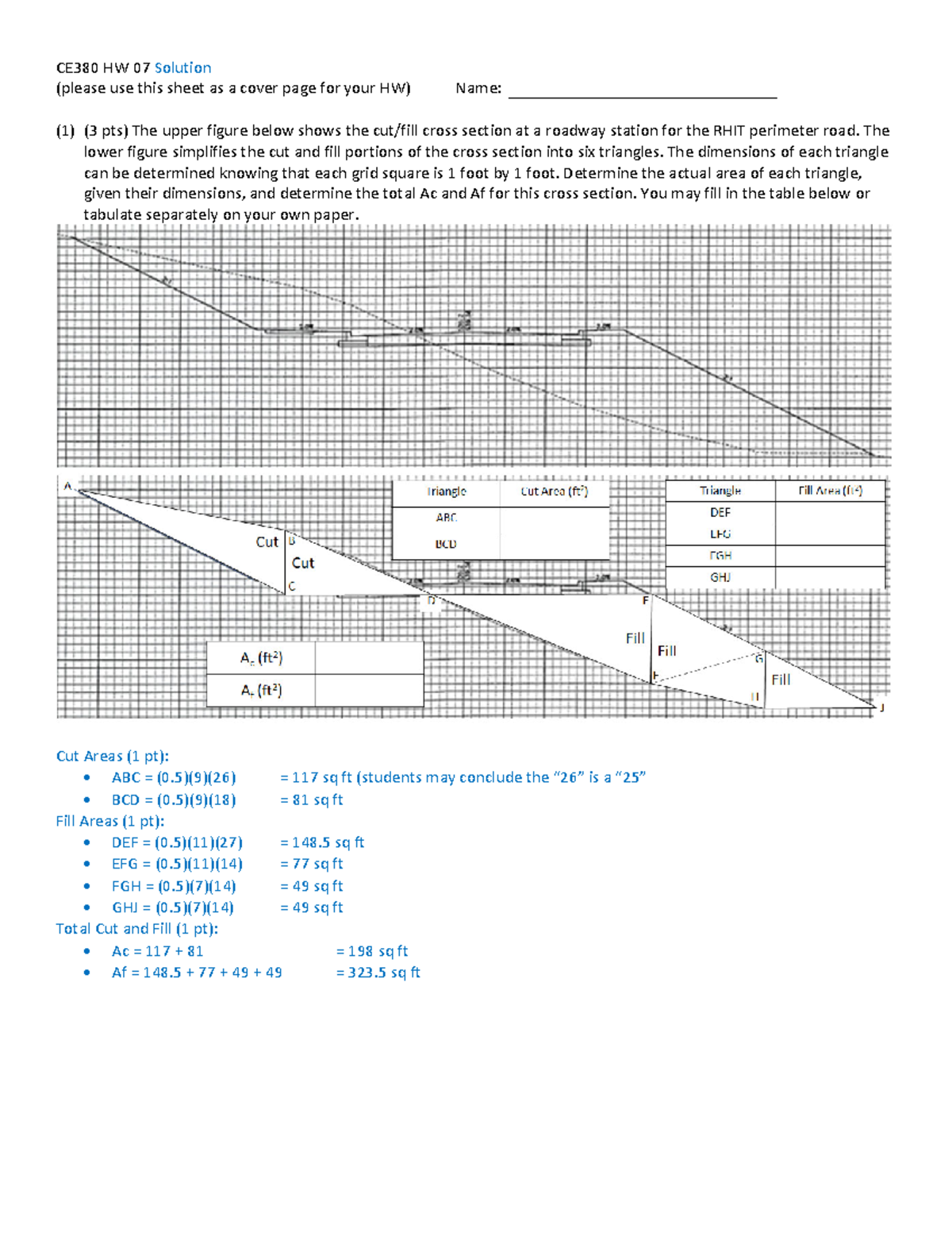 HW07 cut fill balance - CE380 HW 07 Solution (please use this sheet as ...