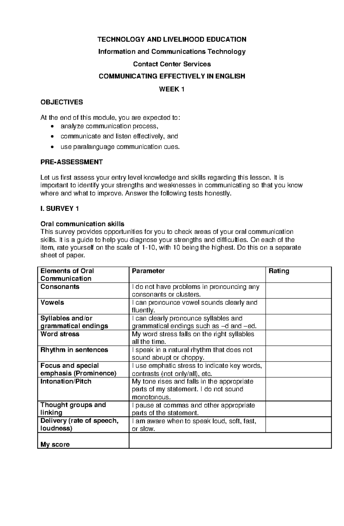 CCS-WEEK-1 - TECHNOLOGY AND LIVELIHOOD EDUCATION Information and ...