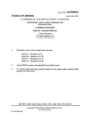 CSEC Caribbean History June 2006 P032 - + $ TEST CODE 01210032 FORM TP ...