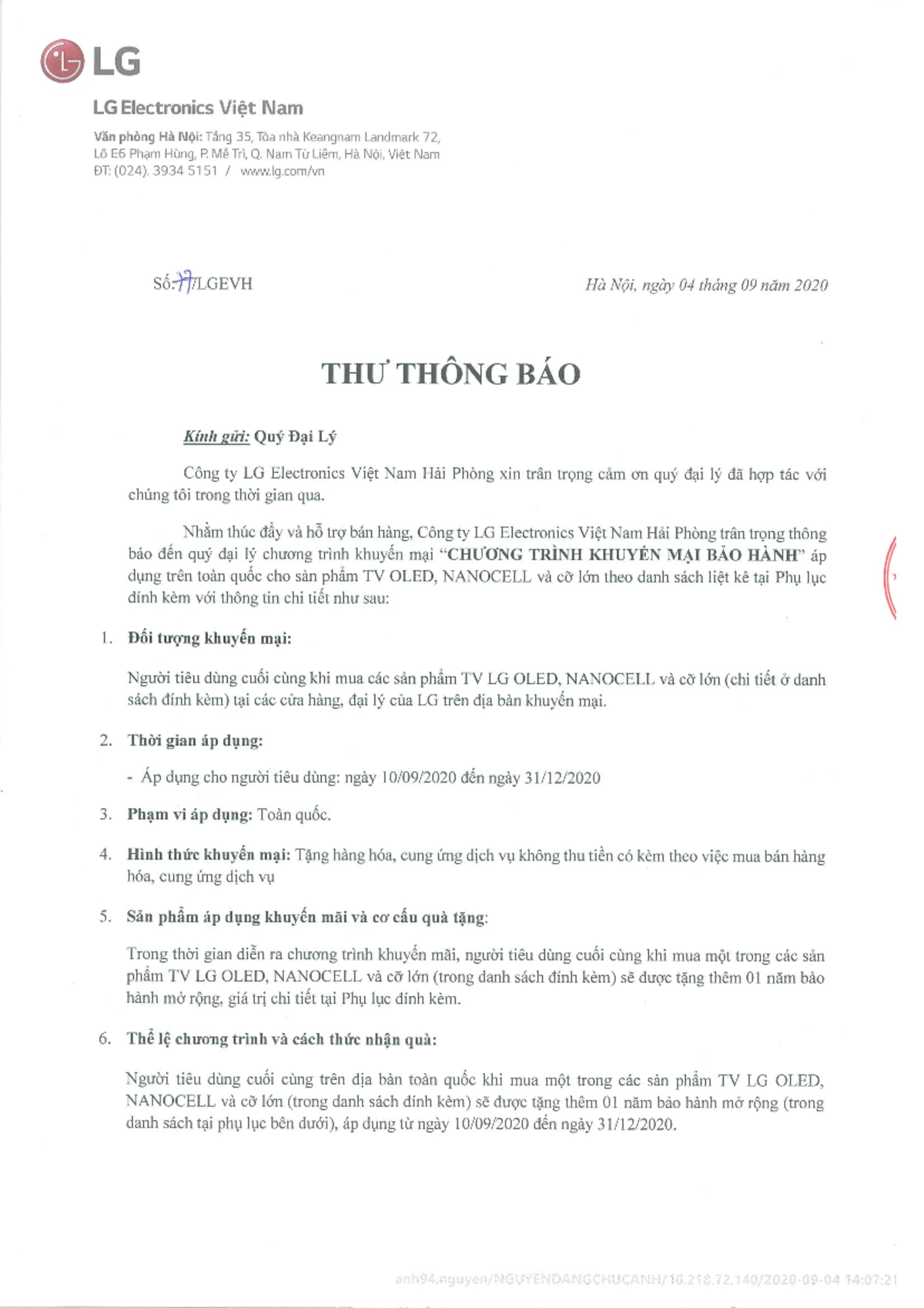 Thông báo chương trình KM gửi cho đại lý T9-T12 - INTRODUCTION TO ...