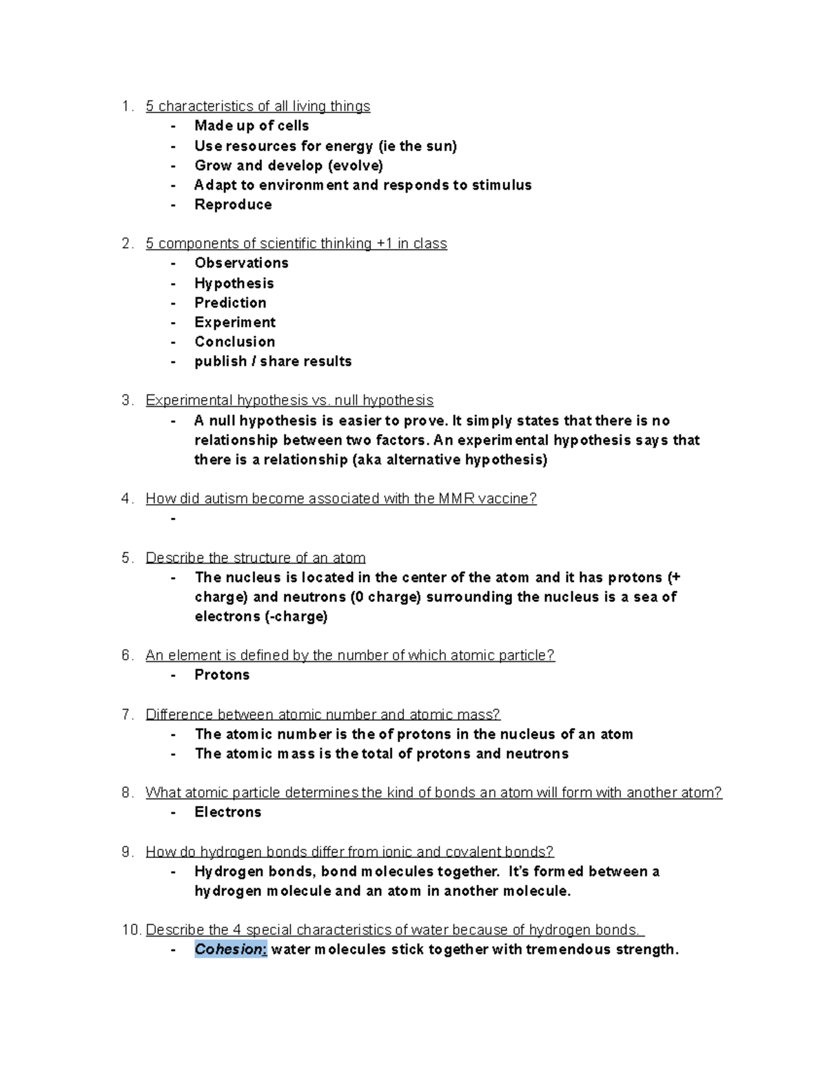 BIO-10 exam 1 Study Guide - 5 characteristics of all living things Made ...