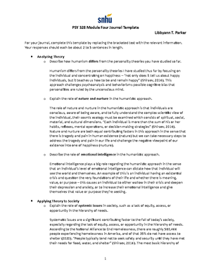 Module 6 Journal PSY-328 - PSY 328 Module Six Journal Template Libbyann T. Parker First, read ...