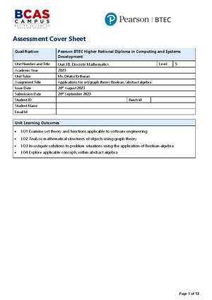 Unit 20 APDP Assignment Brie - Assessment Cover Sheet Qualification Pearson BTEC Higher National ...