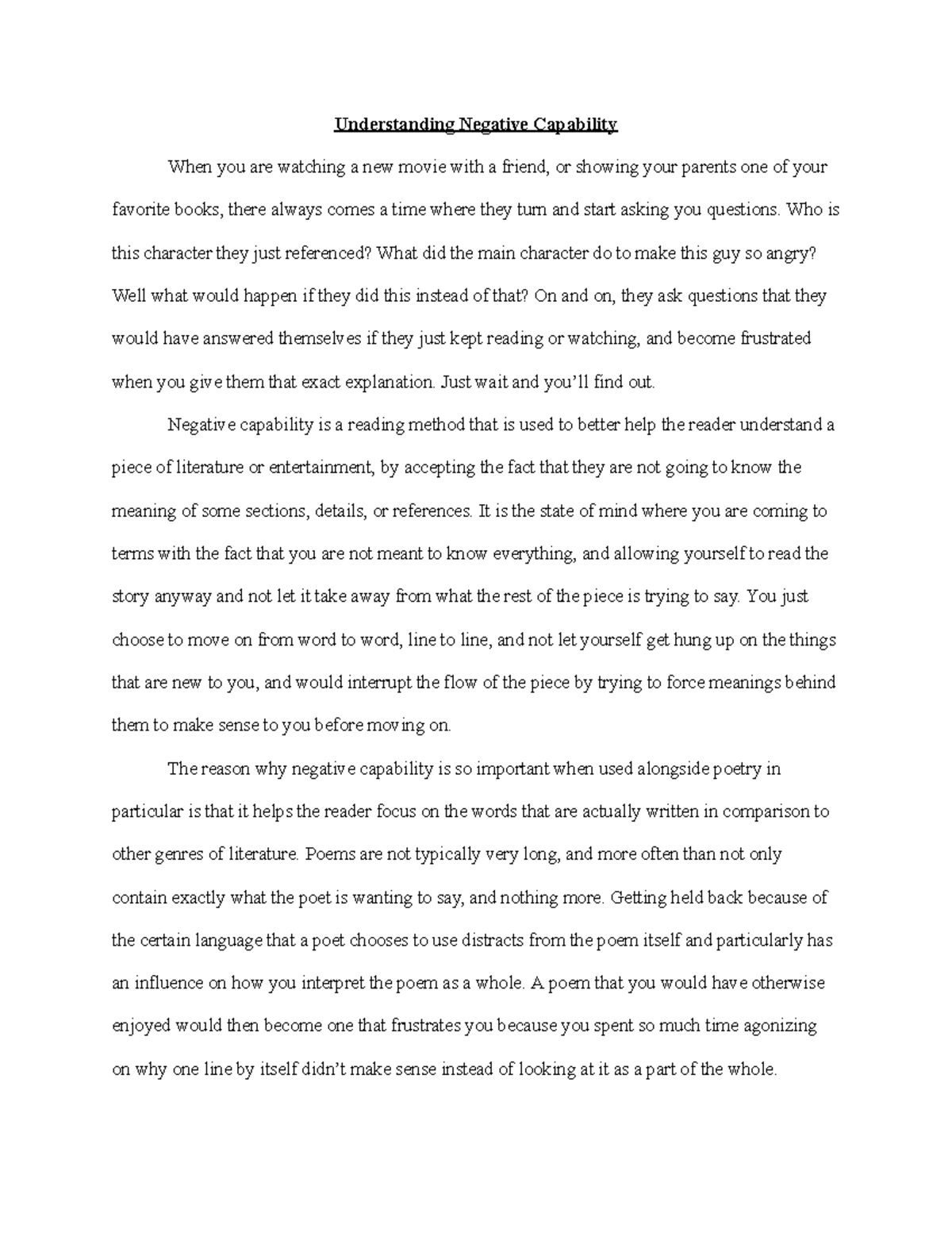 Poetic State 2 - What is negative capability? Explain and open up this ...