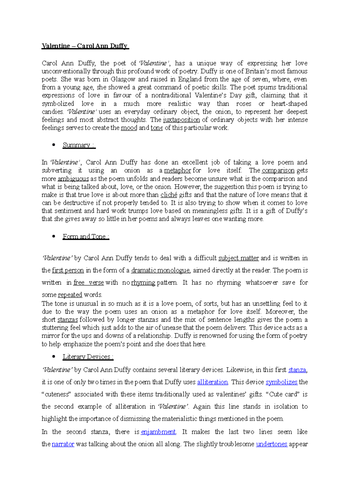 Poems analysis - Valentine – Carol Ann Duffy Carol Ann Duffy, the poet ...