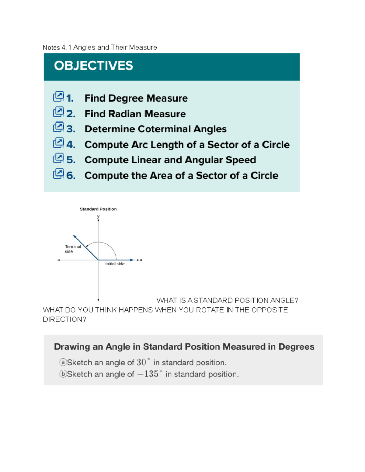 Notes 4-1 angles and their measure - Notes 4 Angles and Their Measure ...