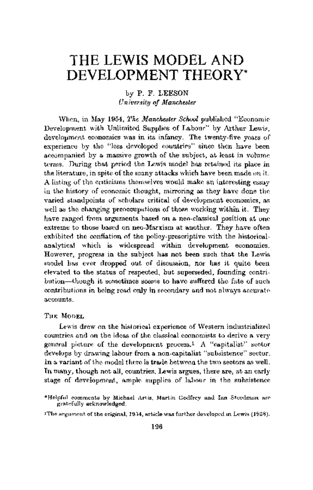 Leeson Lewis - THE LEWIS MODEL AND DEVELOPMENT THEORY* by P. F. LEESON ...