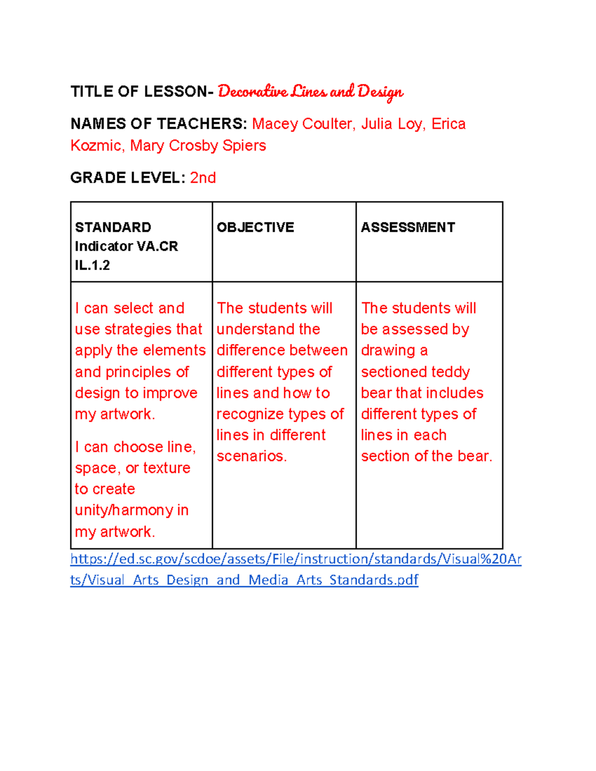 Decorative-Line Design Lesson Plan - TITLE OF LESSON- Decorative Lines ...