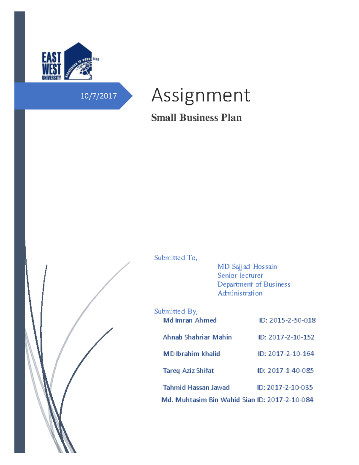 BUS101 Term Paper - BUS-101 - 10/7/ Assignment Small Business Plan Submitted To, MD Sajjad ...