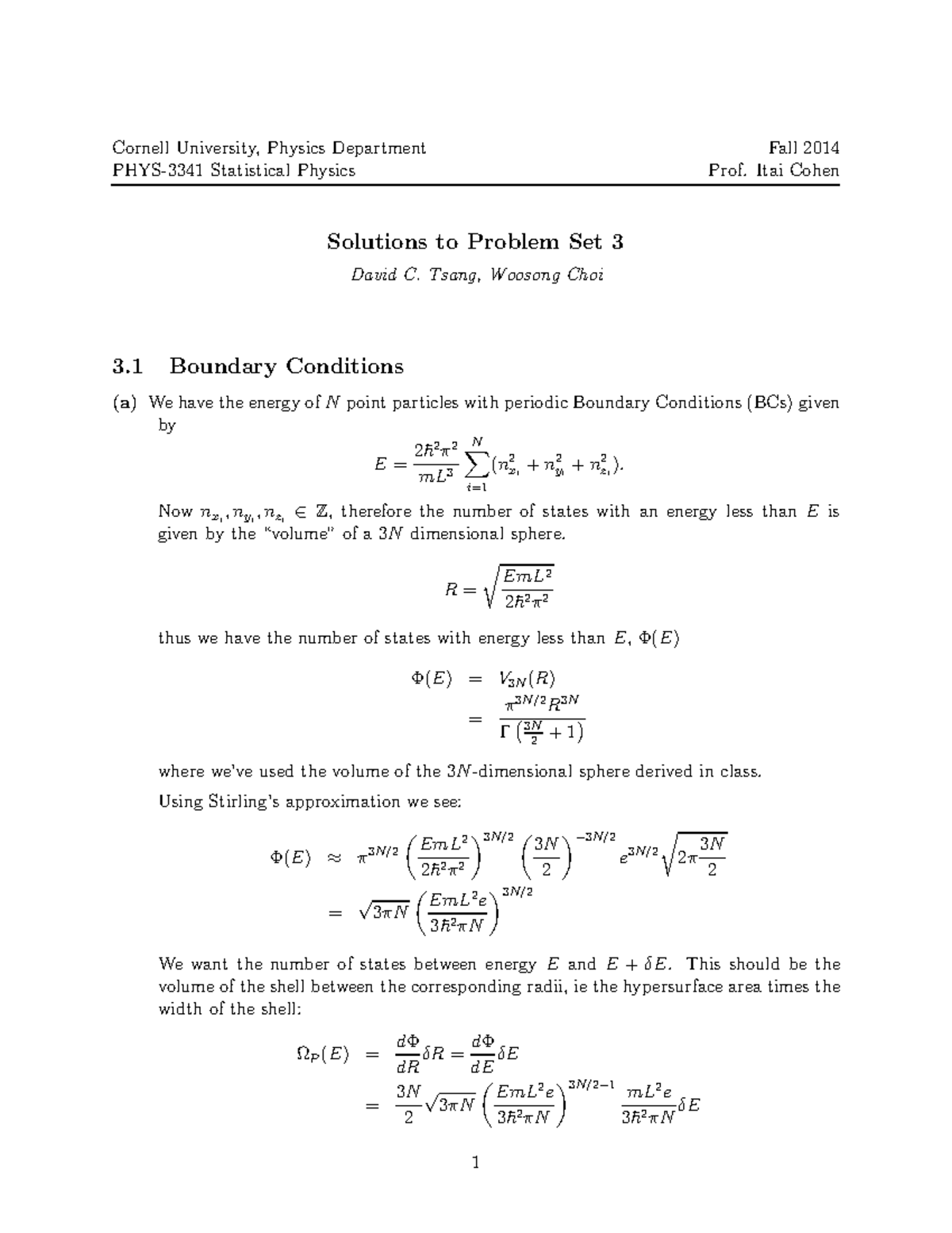 Seminar assignments - Problem set 3 solutions - Cornell University, Physics Department ...