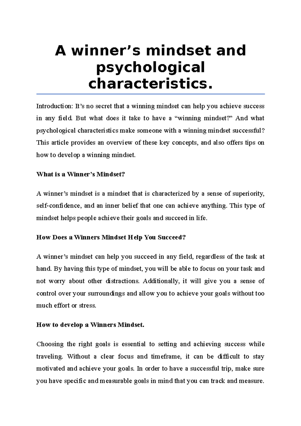 A winner’s mindset and psychological characteristics - Introduction: It ...
