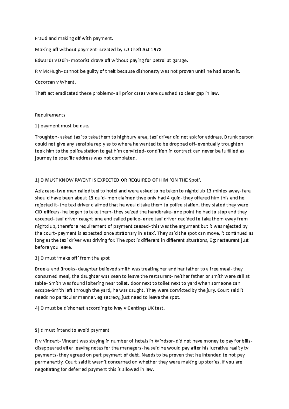 Fraud and making off with payment - Making off without payment- created ...