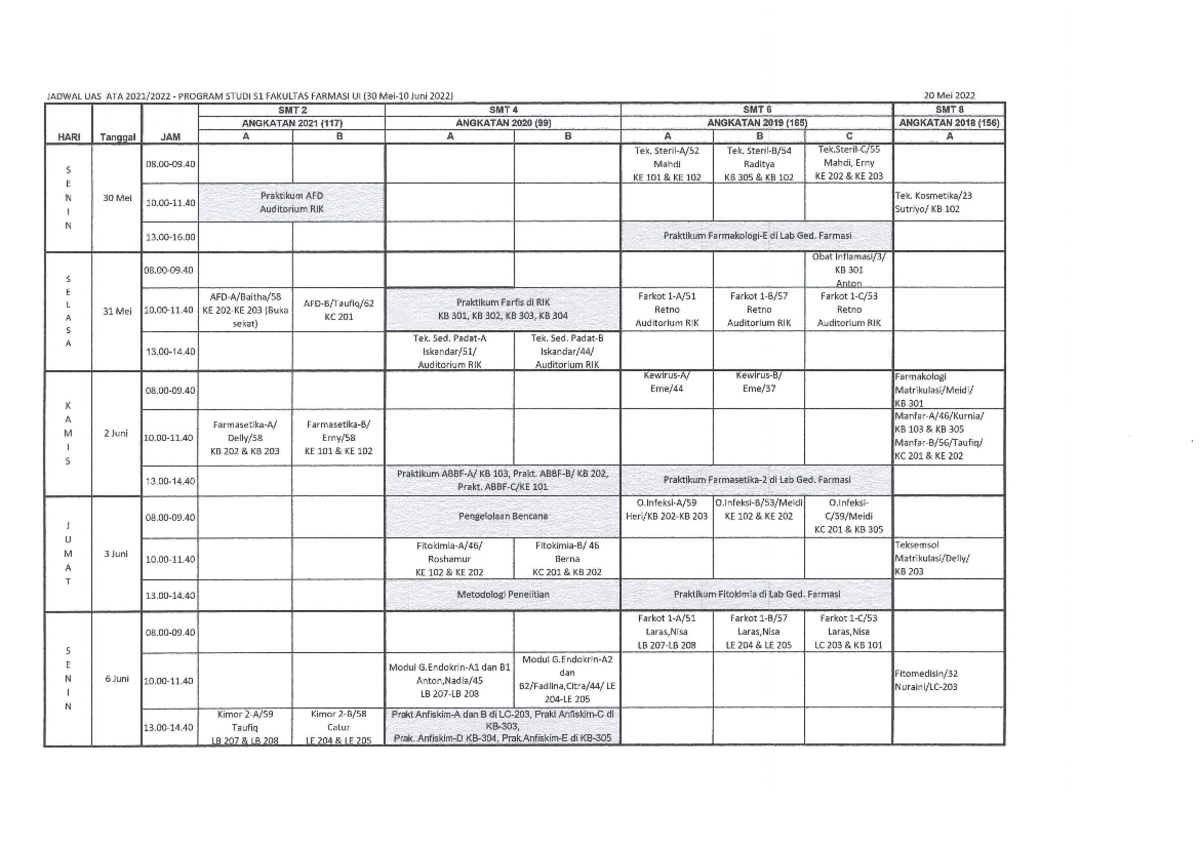Jadwal Uas Prodi S1 Semester Genap 2021 2022 Material Science Studocu
