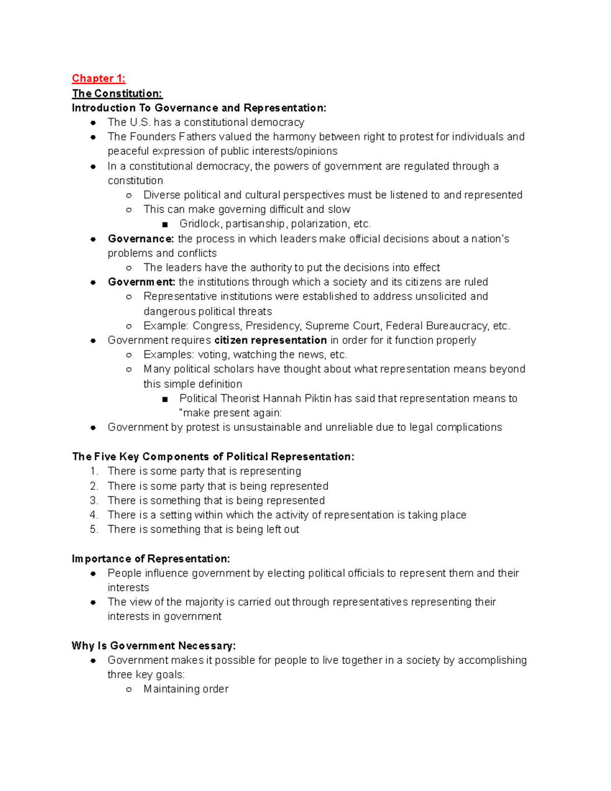 Introduction To American Politics Chapter 1 Notes - Chapter 1: The ...