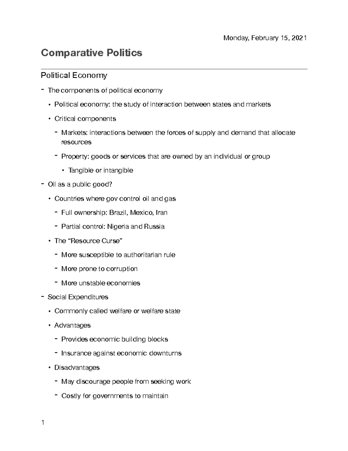 Political Economy - Professor John Link - Comparative Politics ...