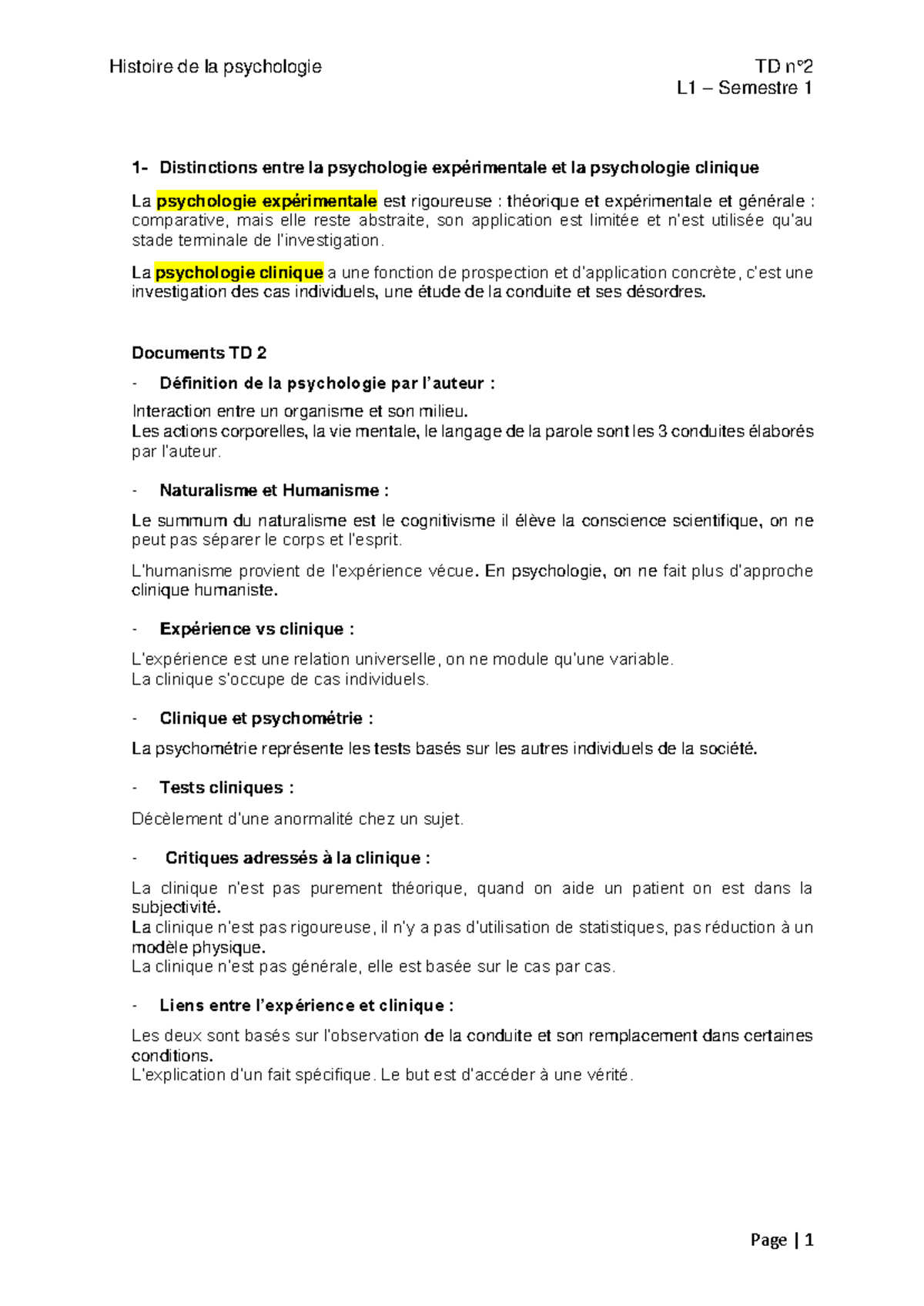 Psychologie Expérimentale et clinique - Warning: TT: undefined function: 32 Histoire de la - Studocu