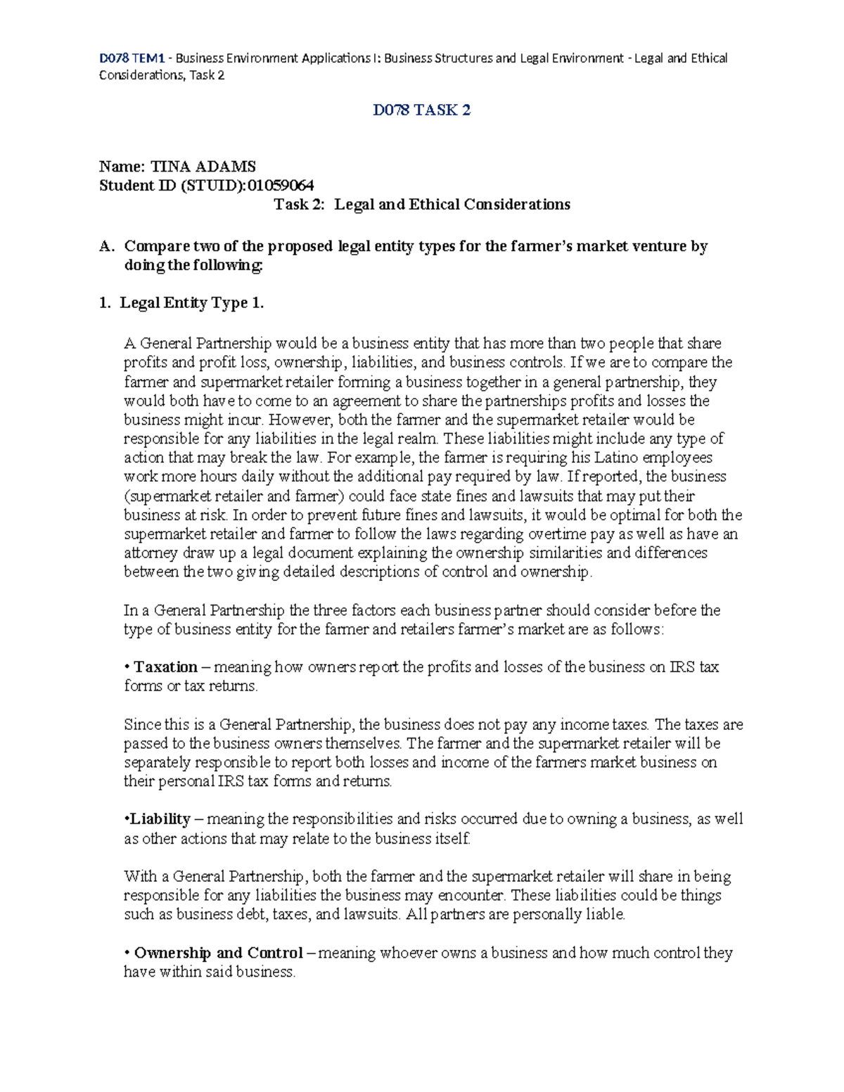 D078 - Task 2 - task 2 - D078 TEM1 - Business Environment Applications ...