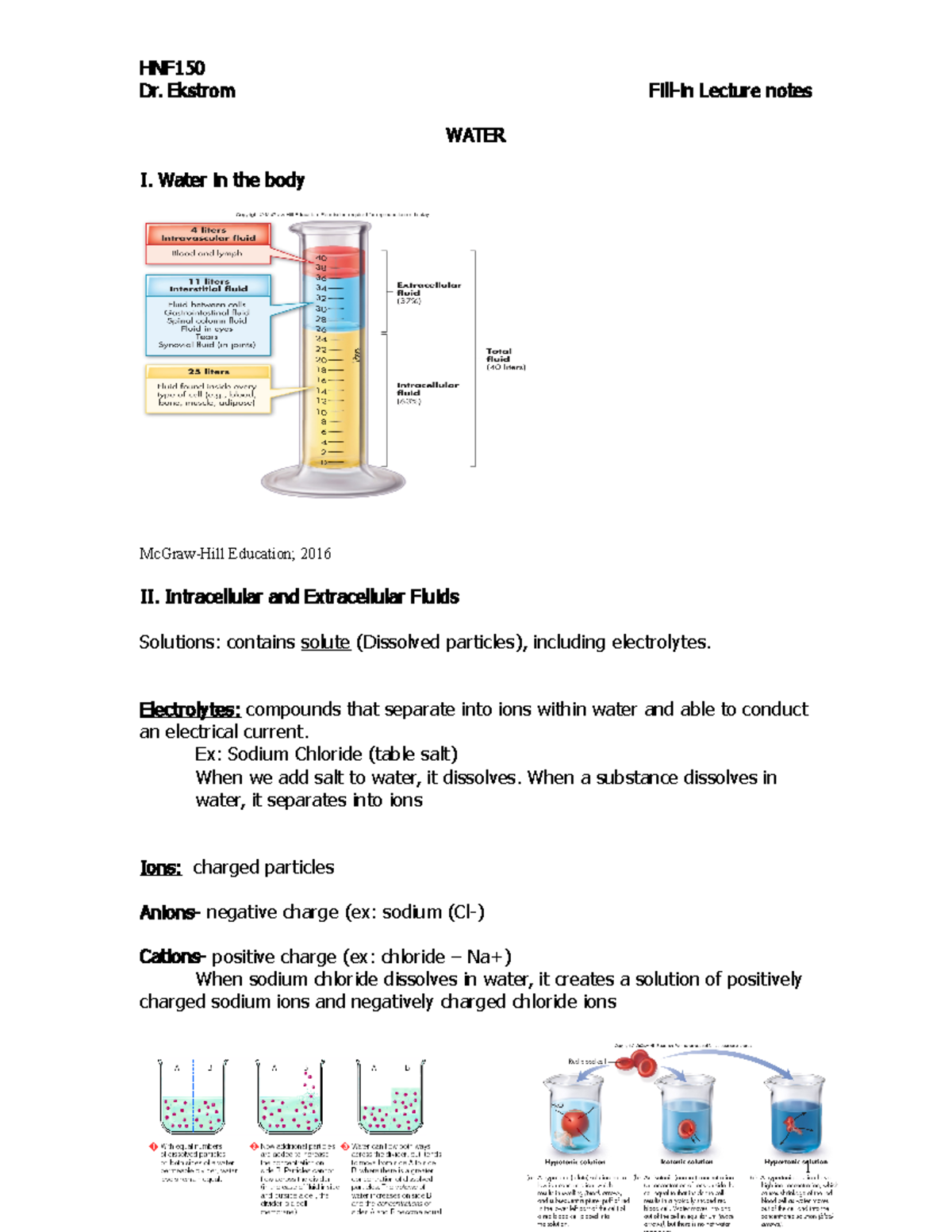 Week 5 Topic 1 Notes - Dr. Ekstrom Fill-in Lecture notes WATER I. Water ...