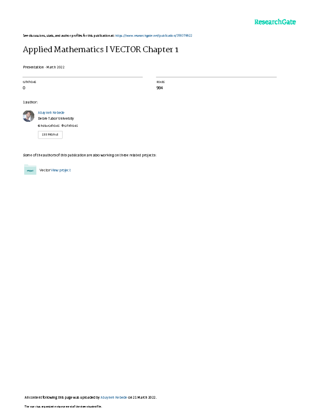 Applied Mathematics IChapter 1Vector - See discussions, stats, and ...