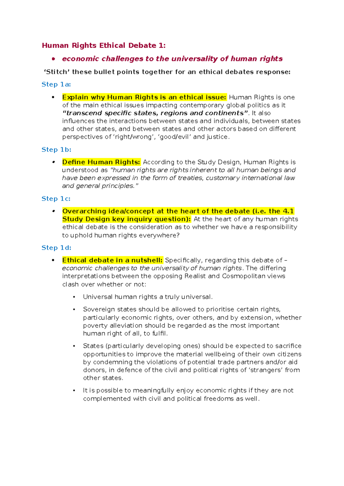 4.1 Human Rights Debate 1 - Human Rights Ethical Debate 1: economic ...