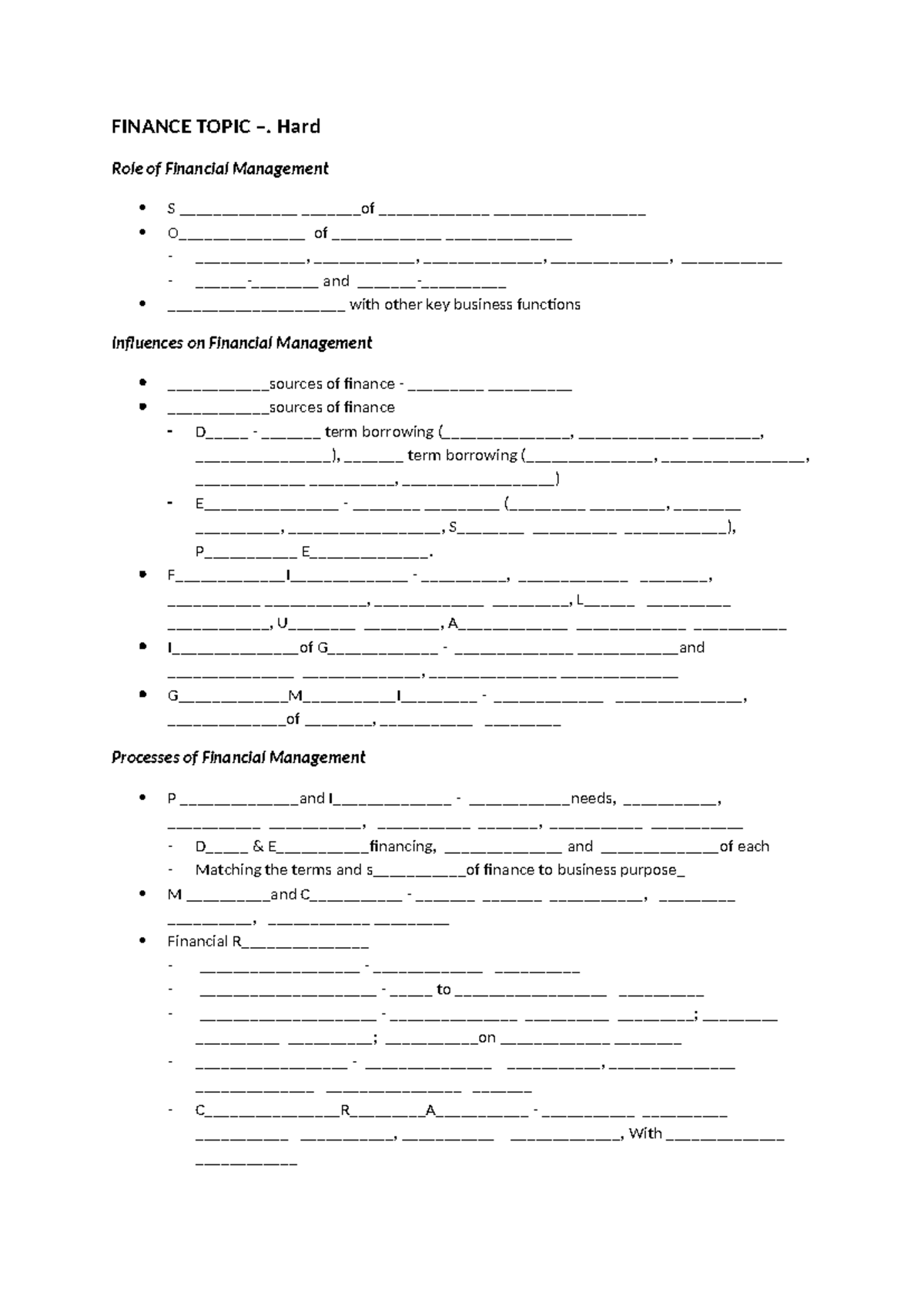 Finance Hardest Syllabus Fill in blanks - FINANCE TOPIC –. Hard Role of ...