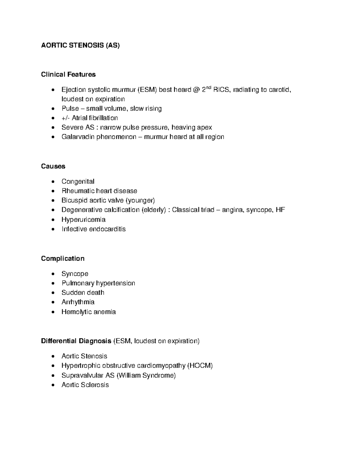 Aortic Stenosis - Cardiovascular : AS - AORTIC STENOSIS (AS) Clinical ...