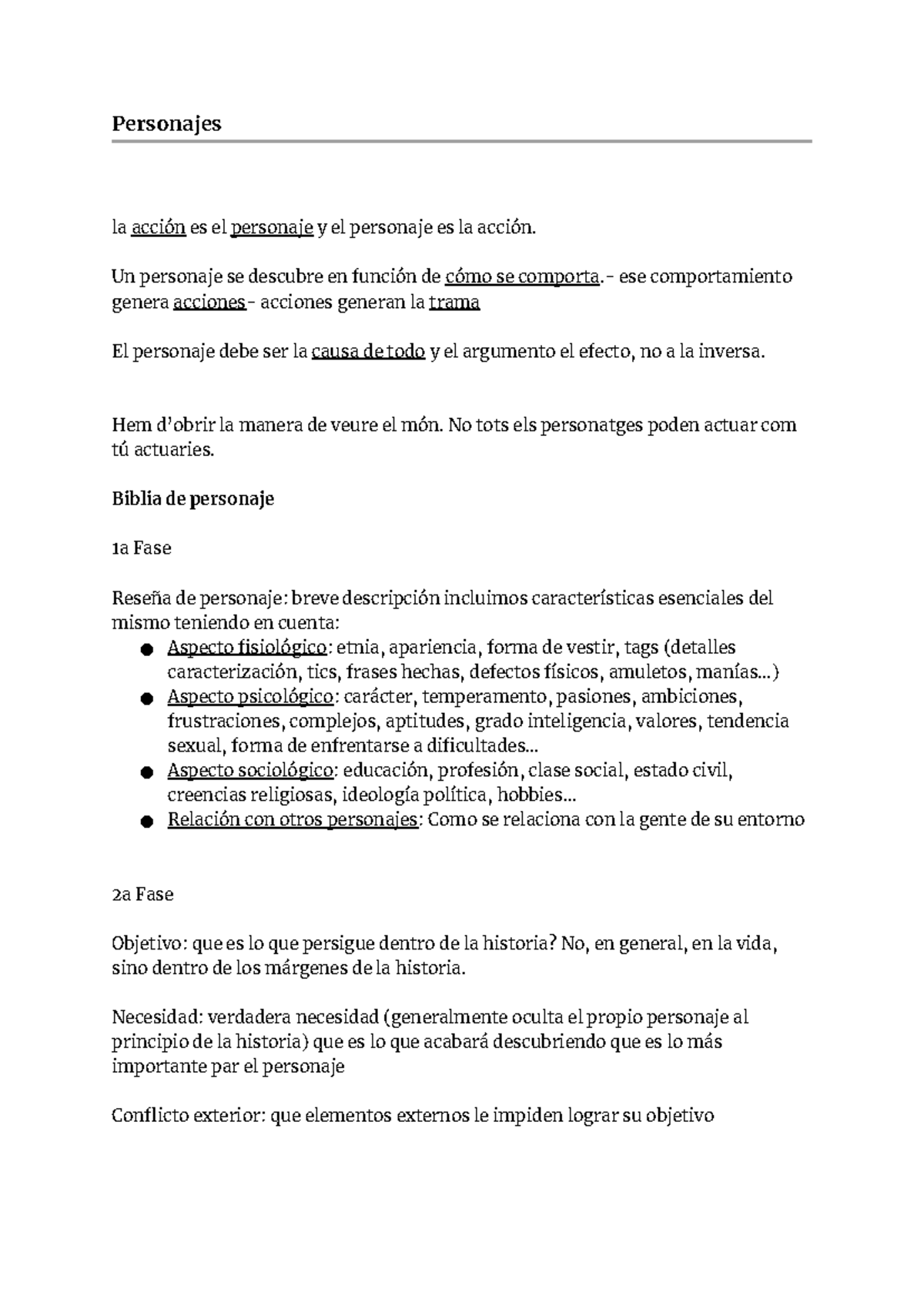 FASE 2. CreacióN DE Personajes Y Trama - Personajes la acción es el ...