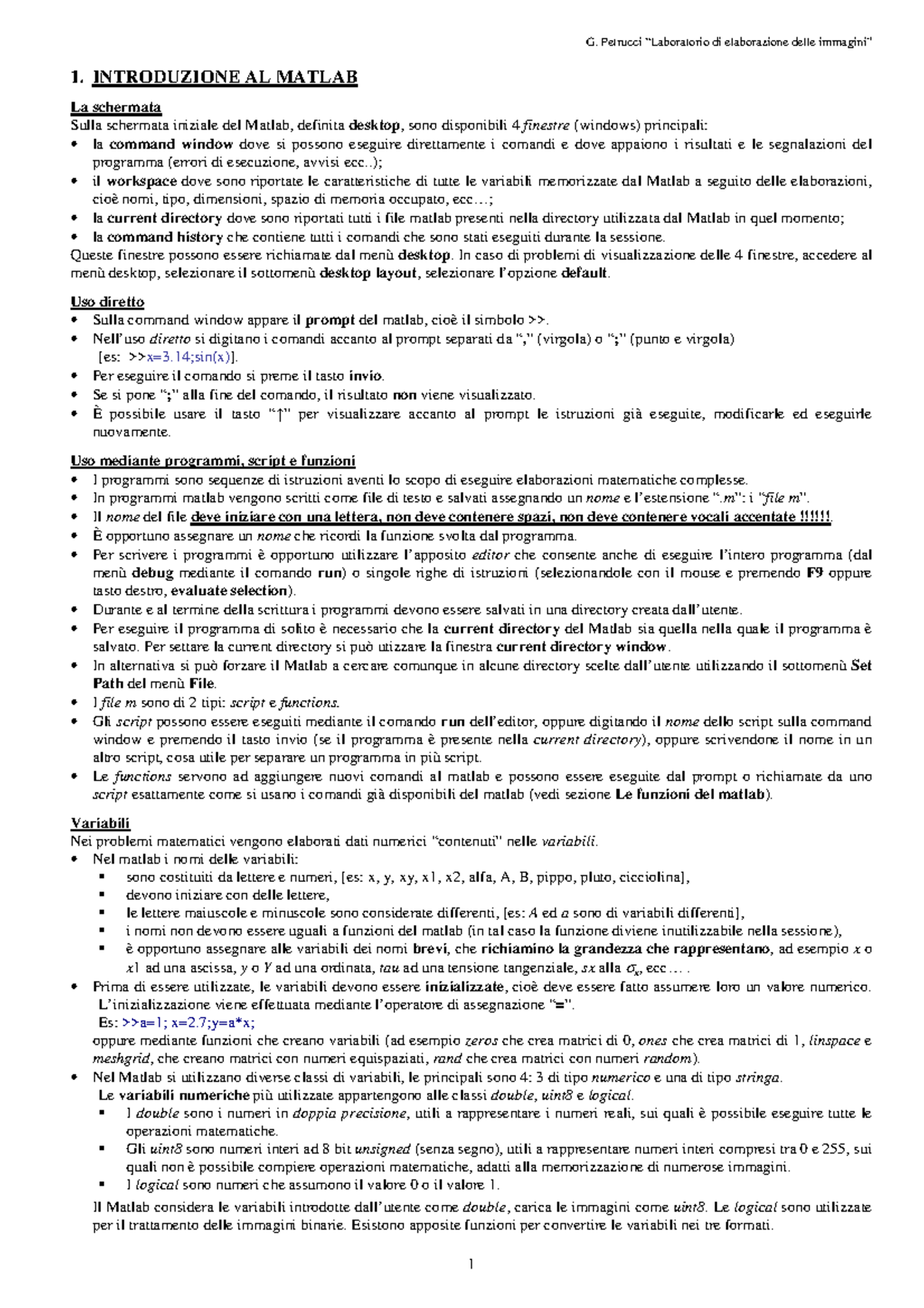 A Intro Matlab Ledim - 1. INTRODUZIONE AL MATLAB La schermata Sulla ...