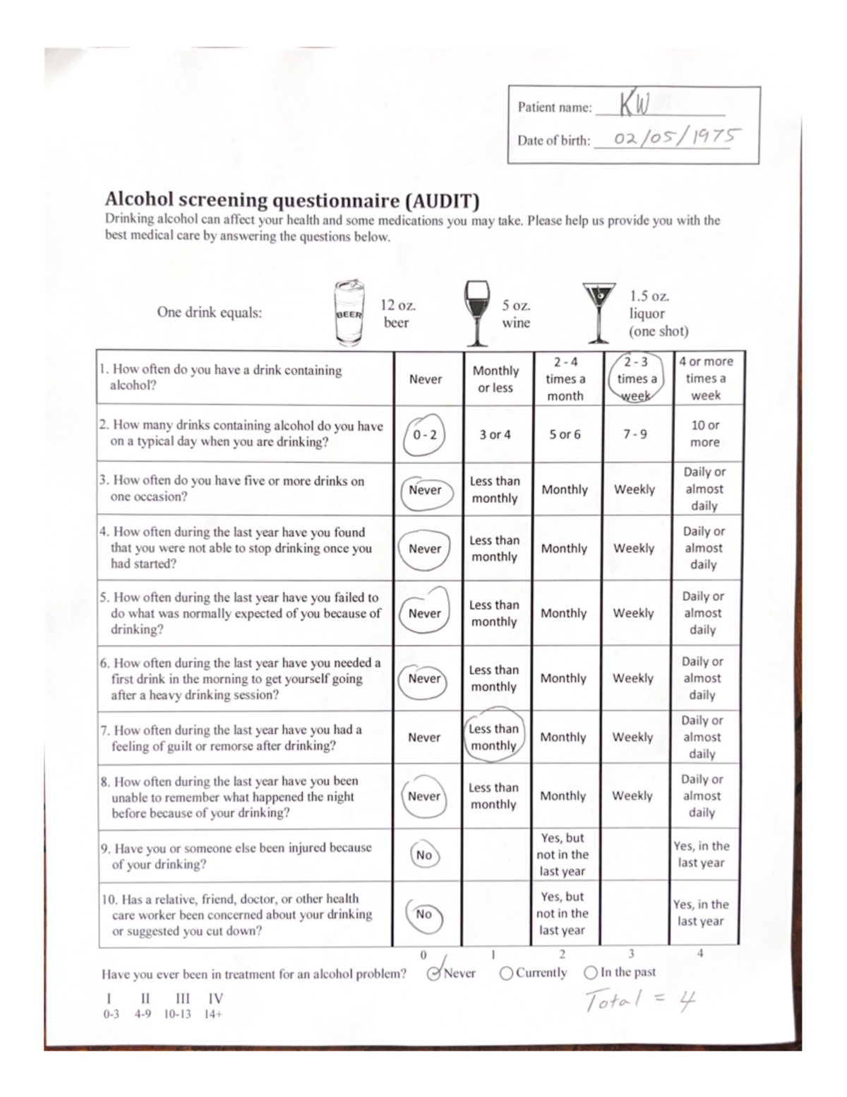 Audit survey for alcohol abuse - PSC-101 - Studocu
