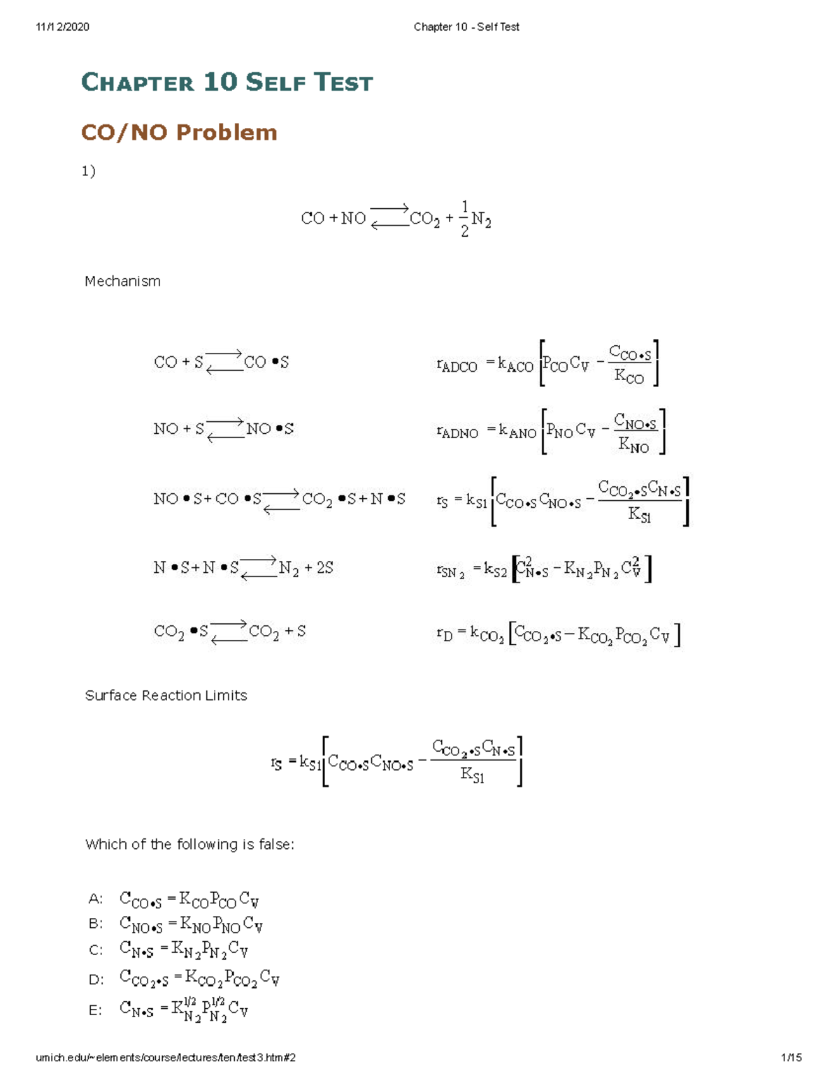 Chapter 10 - Self Test4 - just to test yourself - Chemical Engineering ...