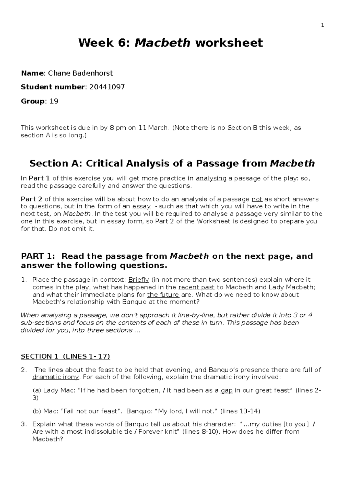 ENG Worksheet 6 - Week 6: Macbeth worksheet Name : Chane Badenhorst ...