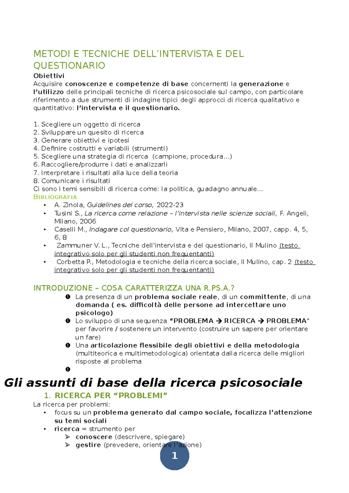 Metodi E Tecniche DELL' Intervista E DEL Questionario - METODI E ...