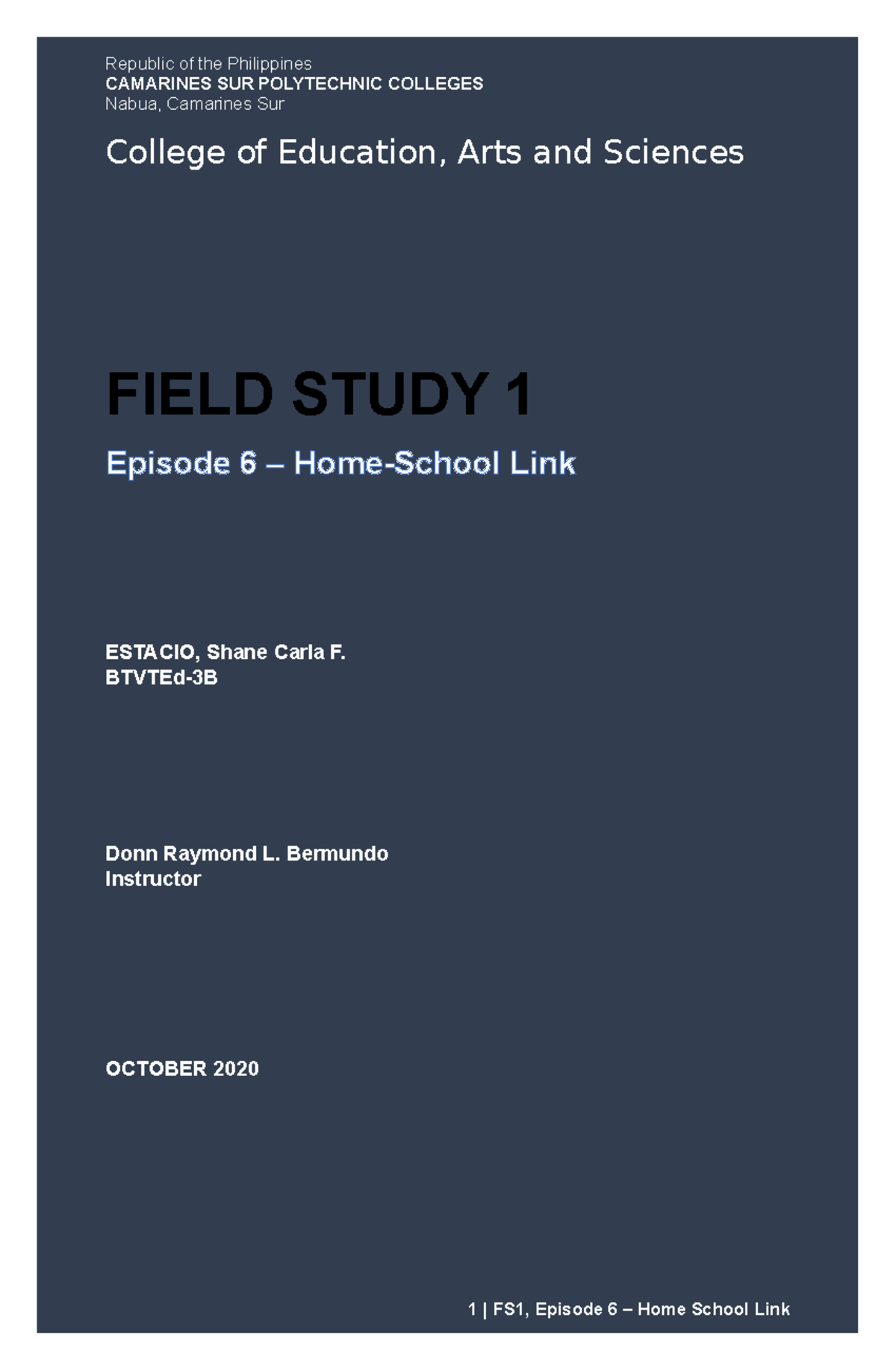 Field Study 1 Episode 6 - bachelor of technical teacher education - Studocu